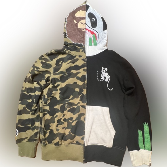 Bape | Shirts | Bape St Camo Ape Panda Half Full Zip Hoodie | Poshmark